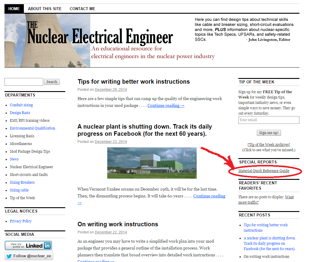material quick reference guide access – the Nuclear Electrical Engineer